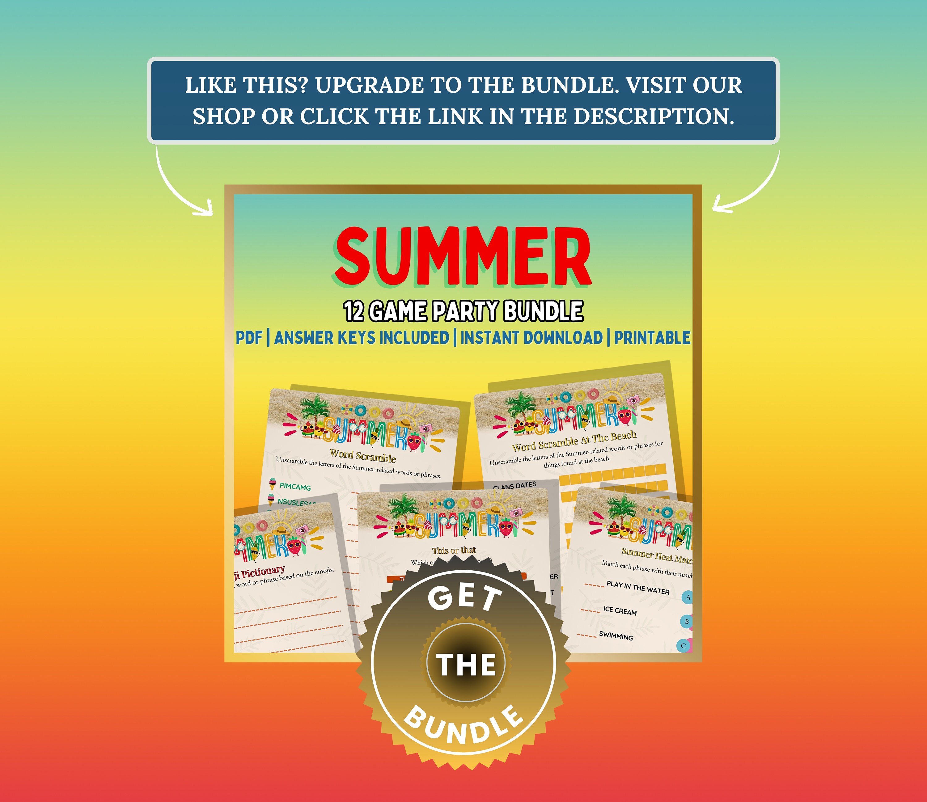 Summer Matching Game, Summer Match Up, Kids Matching Game, Summer ...