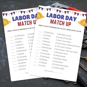 Labor Day Match up Game, Match up Printable, Work Party Game ...