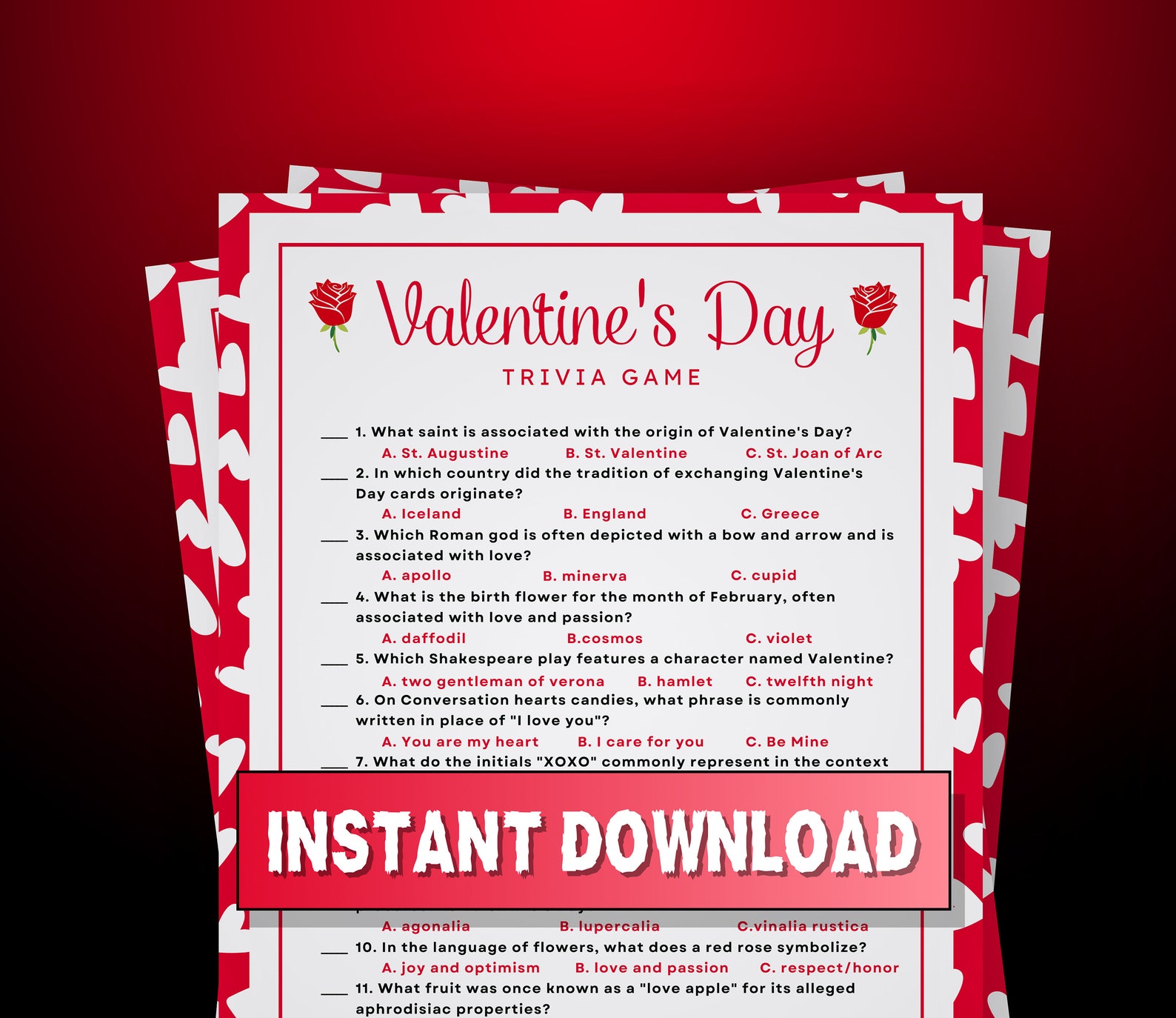 Valentines Day Trivia Game, Valentine Day, Party Games, Adults, Kids ...