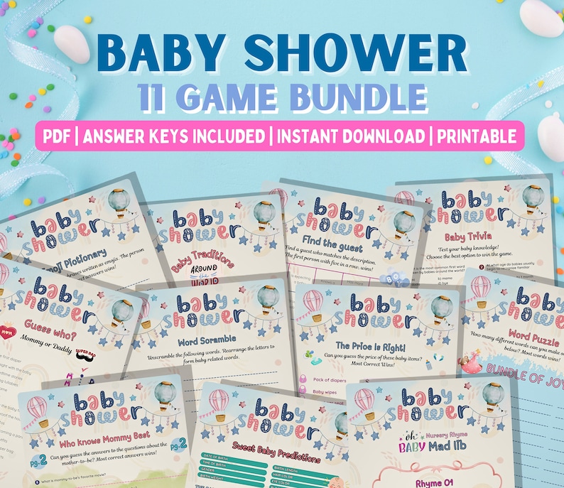 Baby Shower Game Bundle, Baby Shower Games, Fun Shower Activities, Cute ...