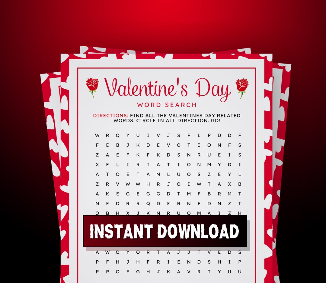 Valentines Word Search, Valentines Day Activity, Word Search Game for ...