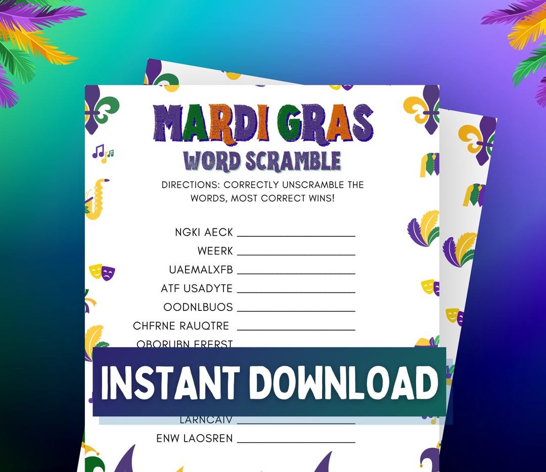 Mardi Gras Word Scramble, Mardi Gras Games, Carnival Game, Word ...