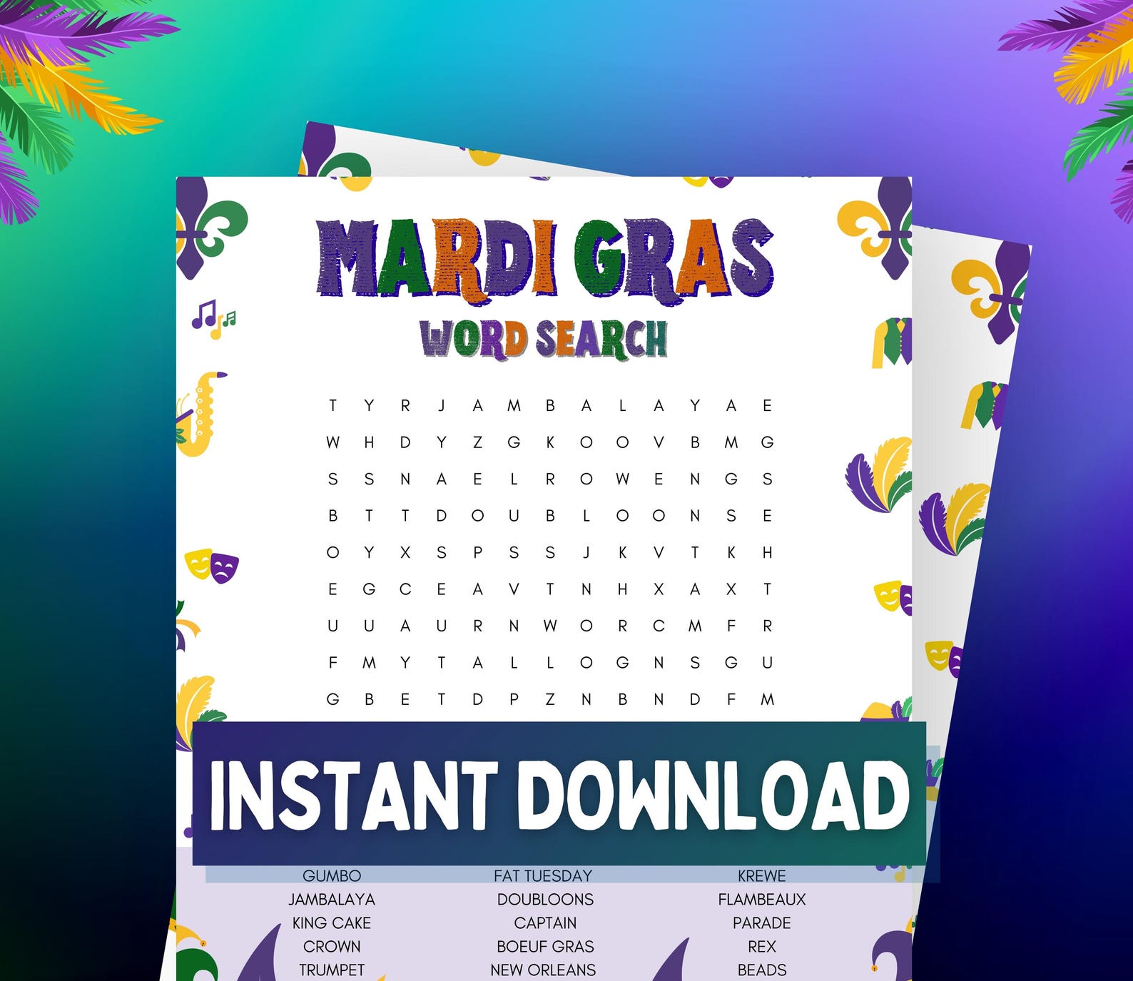 Mardi Gras Word Search, Word Search Game, Mardi Gras, Carnival, Games ...