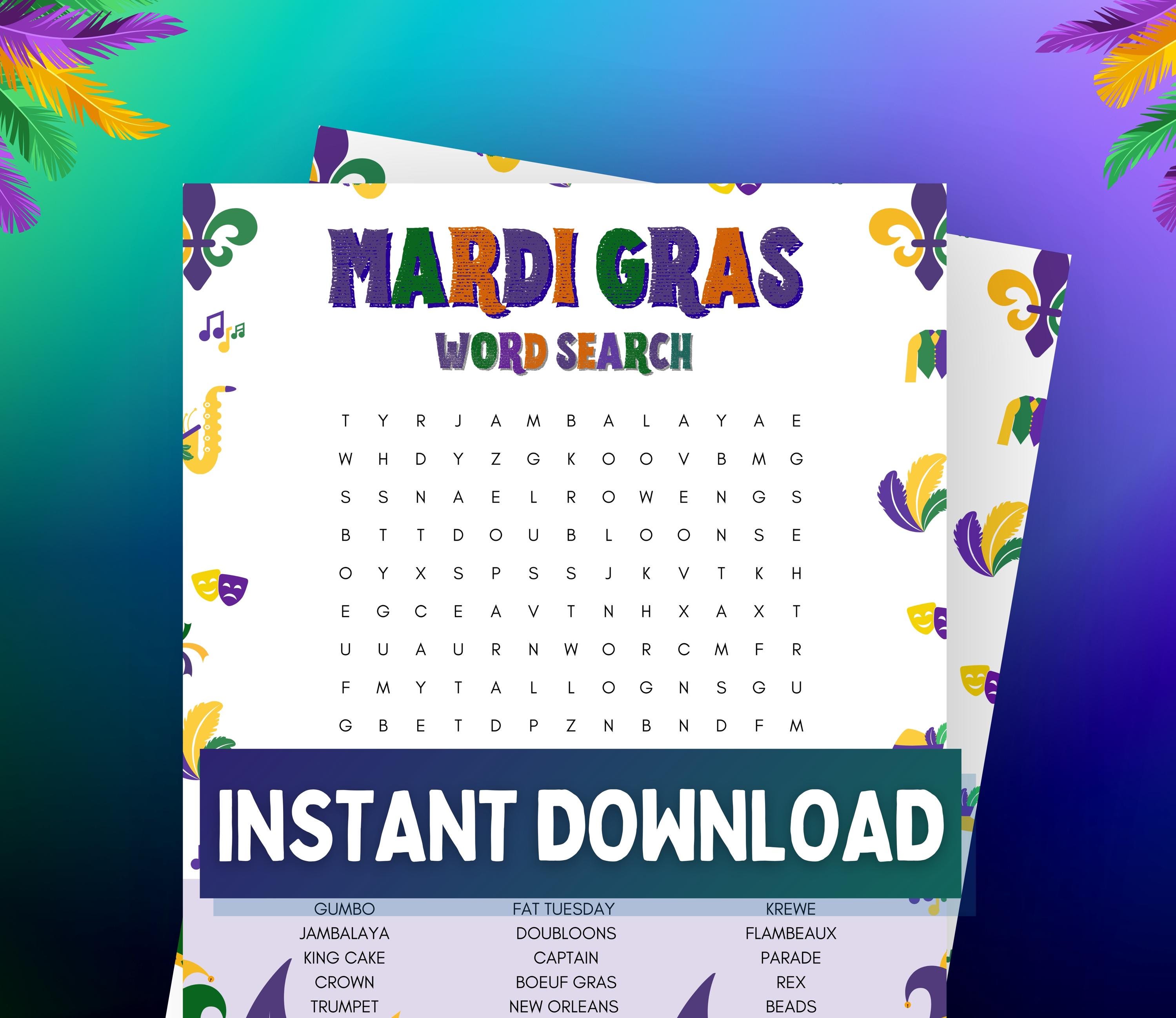 Mardi Gras Word Search, Word Search Game, Mardi Gras, Carnival, Games ...