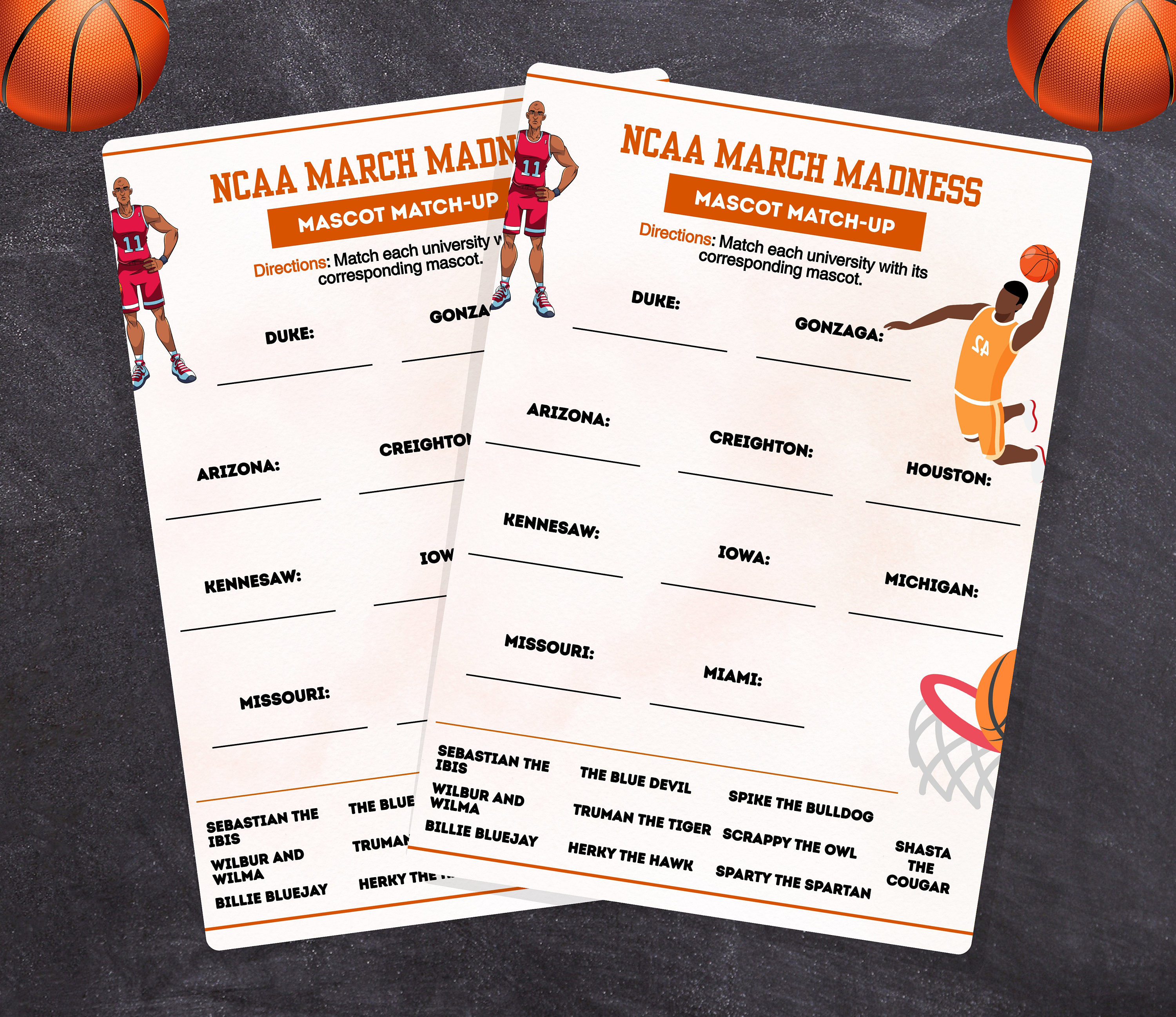 NCAA Mascot Game, March Madness Mascots, Mascot Matching, NCAA ...
