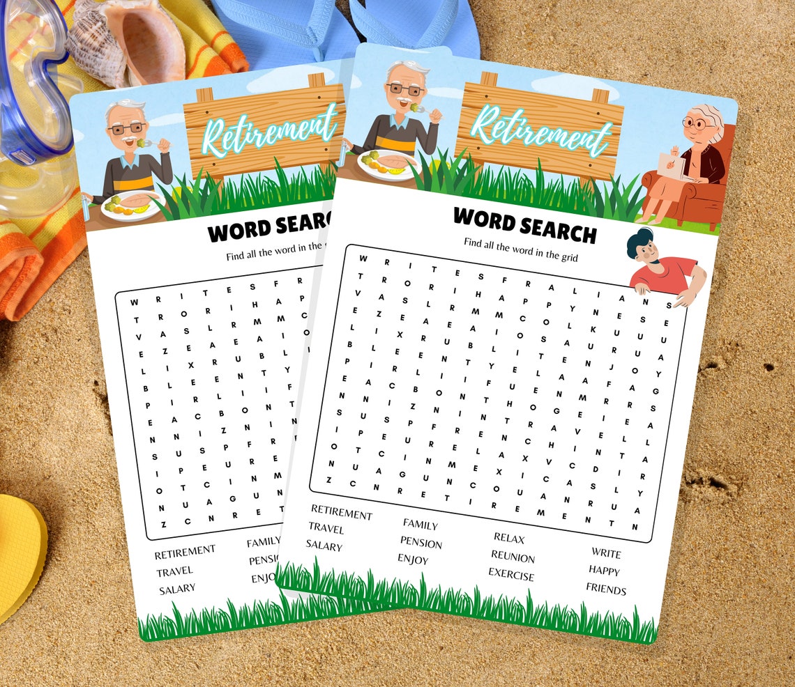 Retirement Word Search Game, Word Search, Retiree Word Games, Memory ...