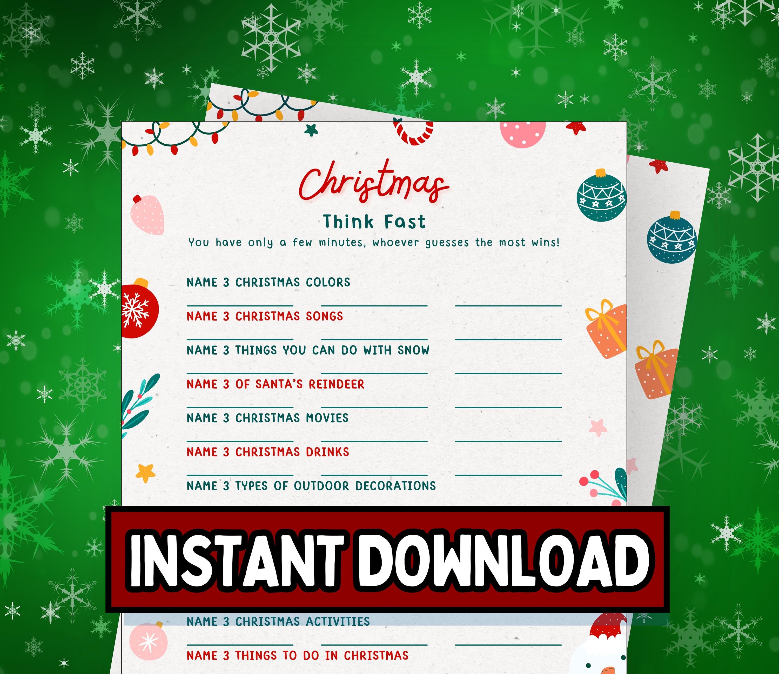 Christmas Think Fast Game, Think Fast Game, Fun Christmas Game, Think ...
