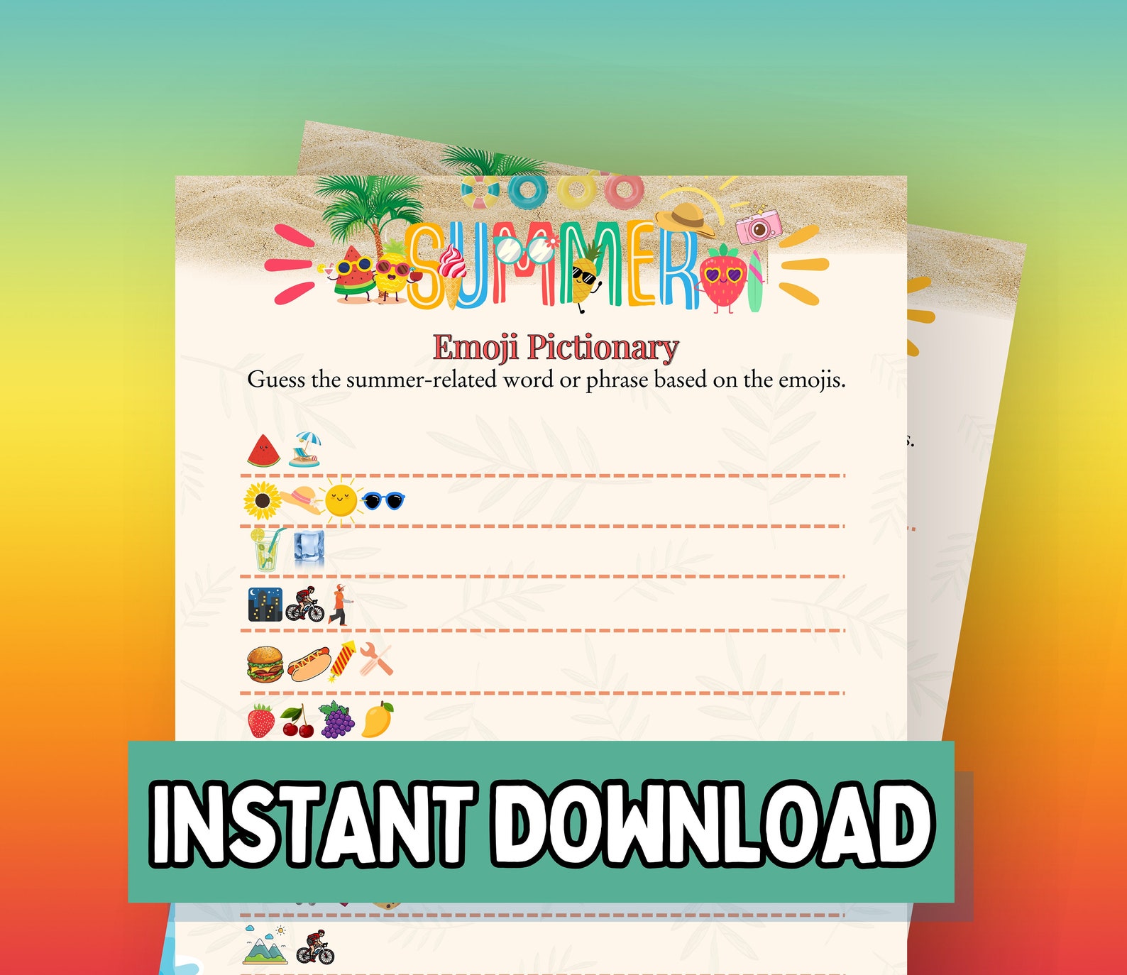 Summer Emoji Pictionary Game, Emoji Pictionary, Summer Activity, Kids ...