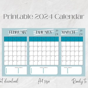 Monthly Printable Calendar 2024, A4 Calendar, Pdf, Calendar Template ...