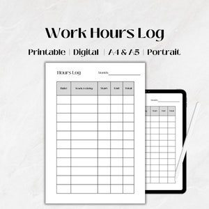 Work Hours Log Printable, Hours Tracker, Work Hours Timetable, Activity ...