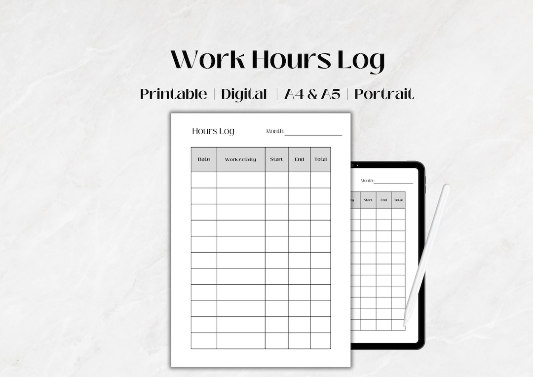 Work Hours Log Printable, Hours Tracker, Work Hours Timetable, Activity ...