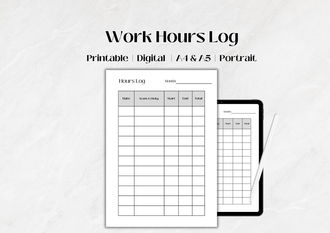 Work Hours Log Printable, Hours Tracker, Work Hours Timetable, Activity ...