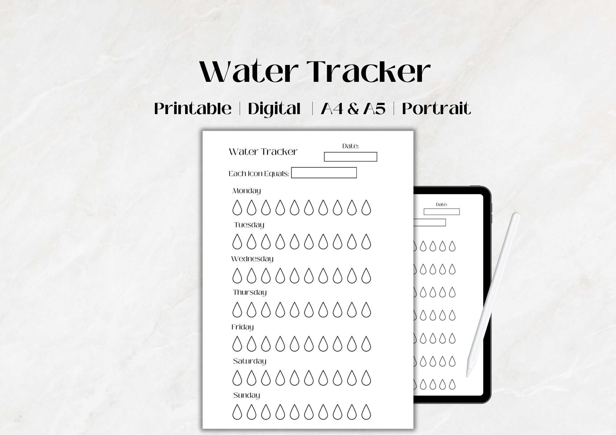 Weekly Water Tracker Printable, Hydration Tracker, Health Planner ...
