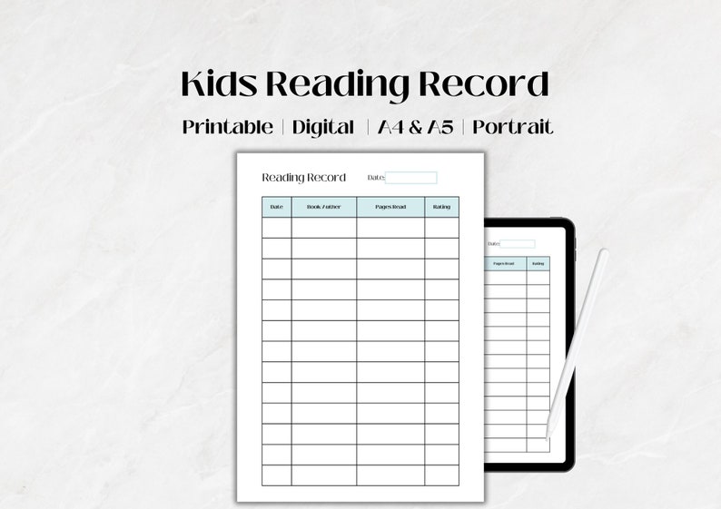 Children's Reading Record Printable, Reading Log, Book Tracker, Book ...