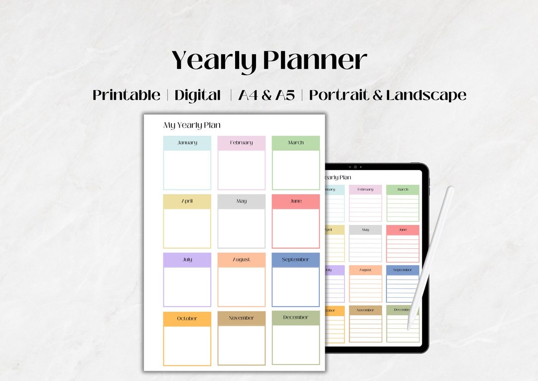 Yearly Planner Printable Yearly Organiser Year at a Glance - Etsy