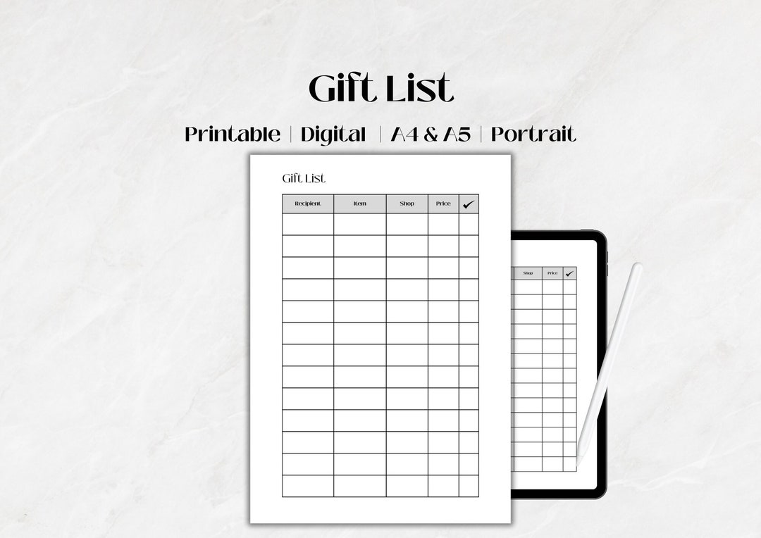 Gift List Planner Printable Gift Organiser Gift Ideas Gift - Etsy