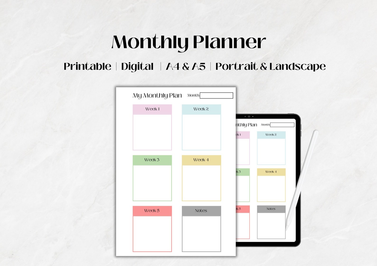 Monthly Planner Printable Planner Month at a Glance Monthly - Etsy