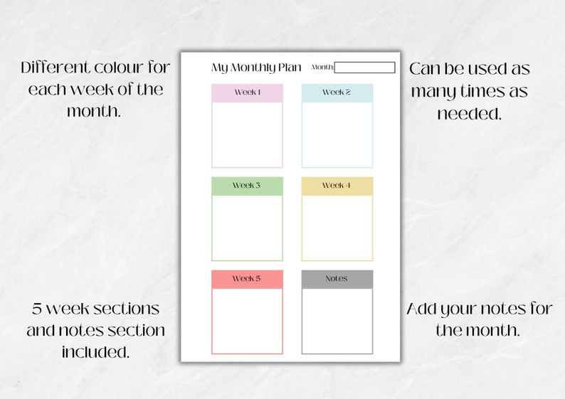 Monthly Planner Printable Planner Month at a Glance Monthly - Etsy