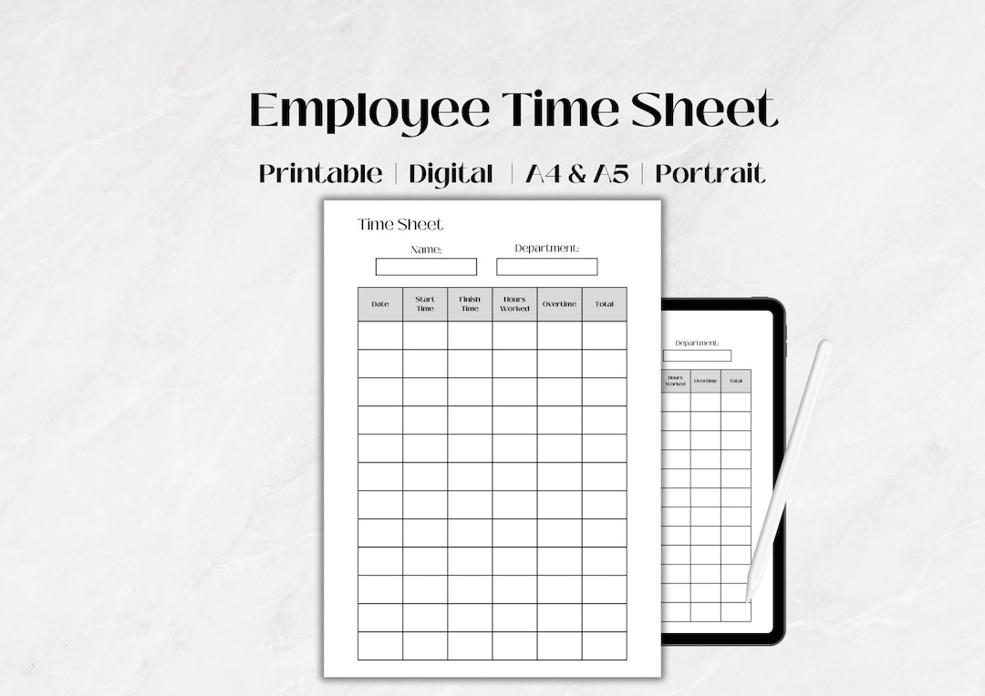 Time Sheet Printable, Employee Time Sheet, Working Hours Tracker, Time ...