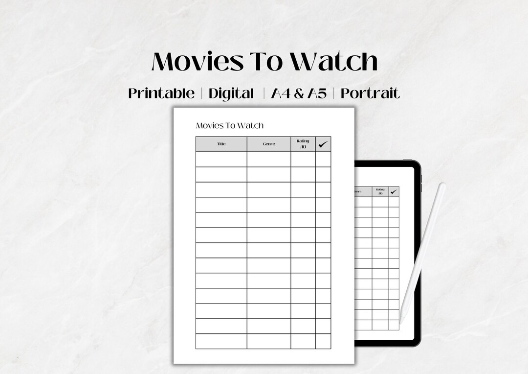 Movies to Watch List Printable Movie Log Movie Planner - Etsy