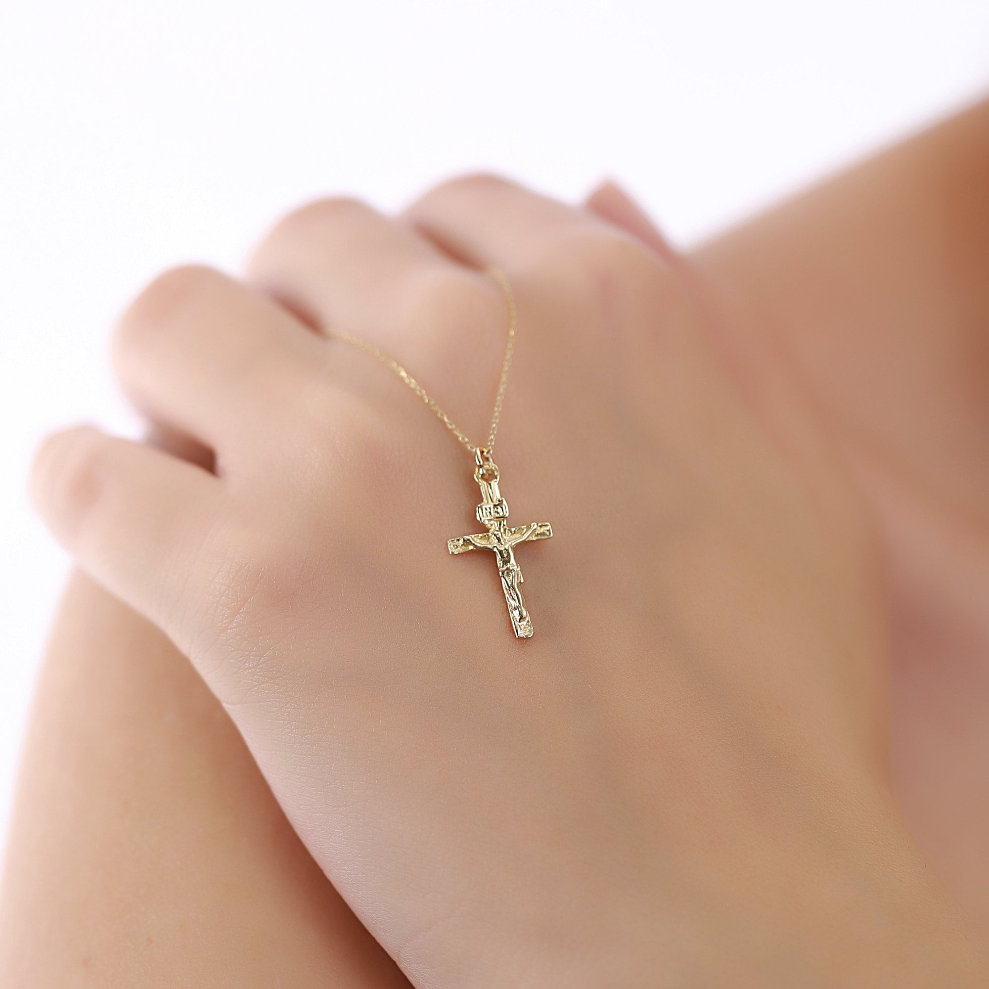 14K Gold Christian Cross Necklace Women's Protection Jewelry Mother's ...