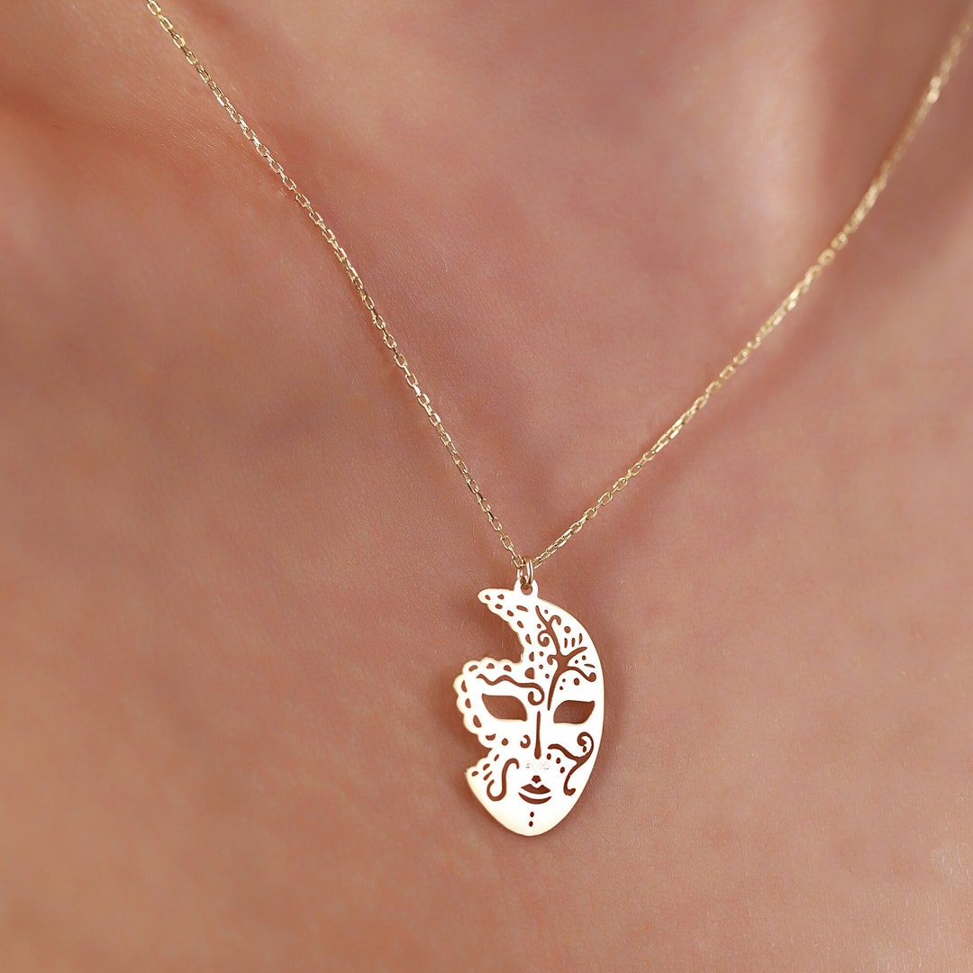 Stylish 14K Real Gold Mask Necklace for Women Elegant Gold Face Mask ...