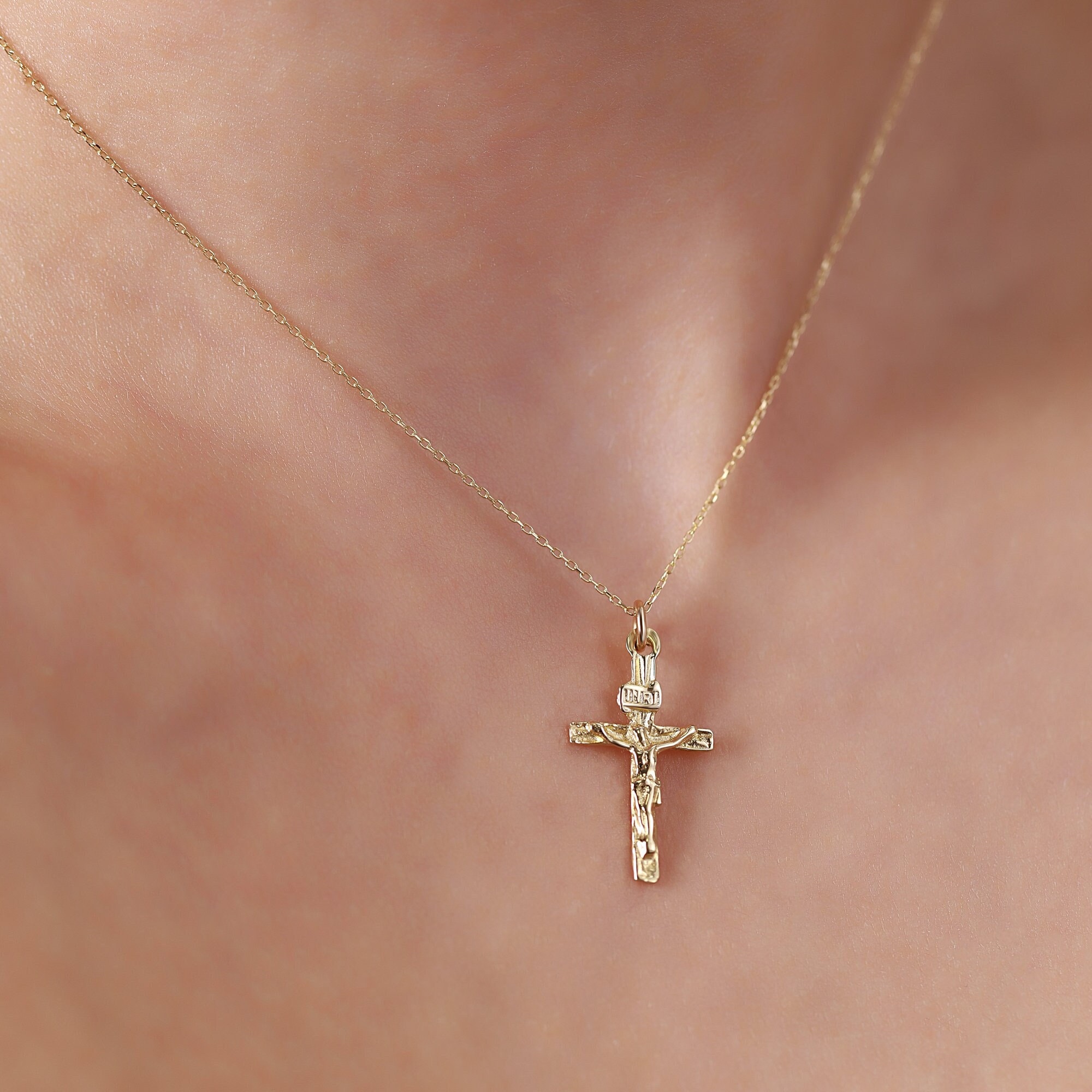 14K Gold Christian Cross Necklace Women's Protection Jewelry Mother's ...