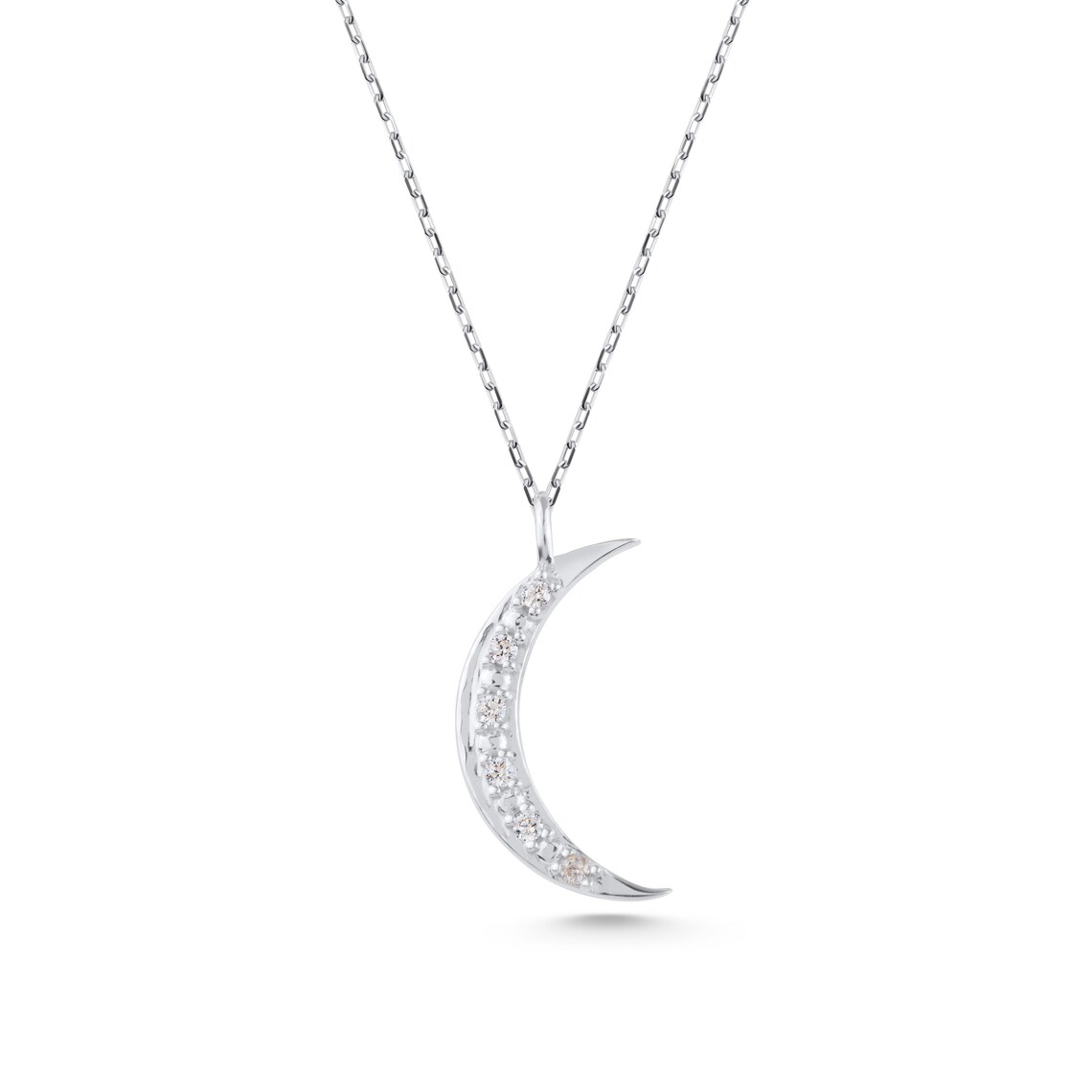 Real Gold Diamond Moon Necklace – 10K/14K Crescent Pendant - Etsy