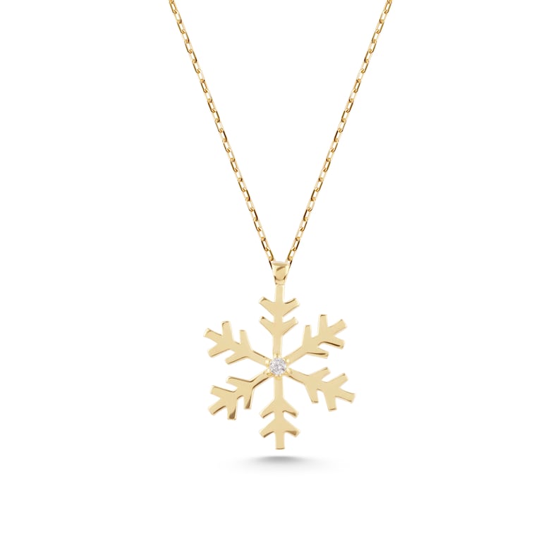 14K Gold Diamond Snowflake Necklace – Winter Holiday Pendant - Etsy