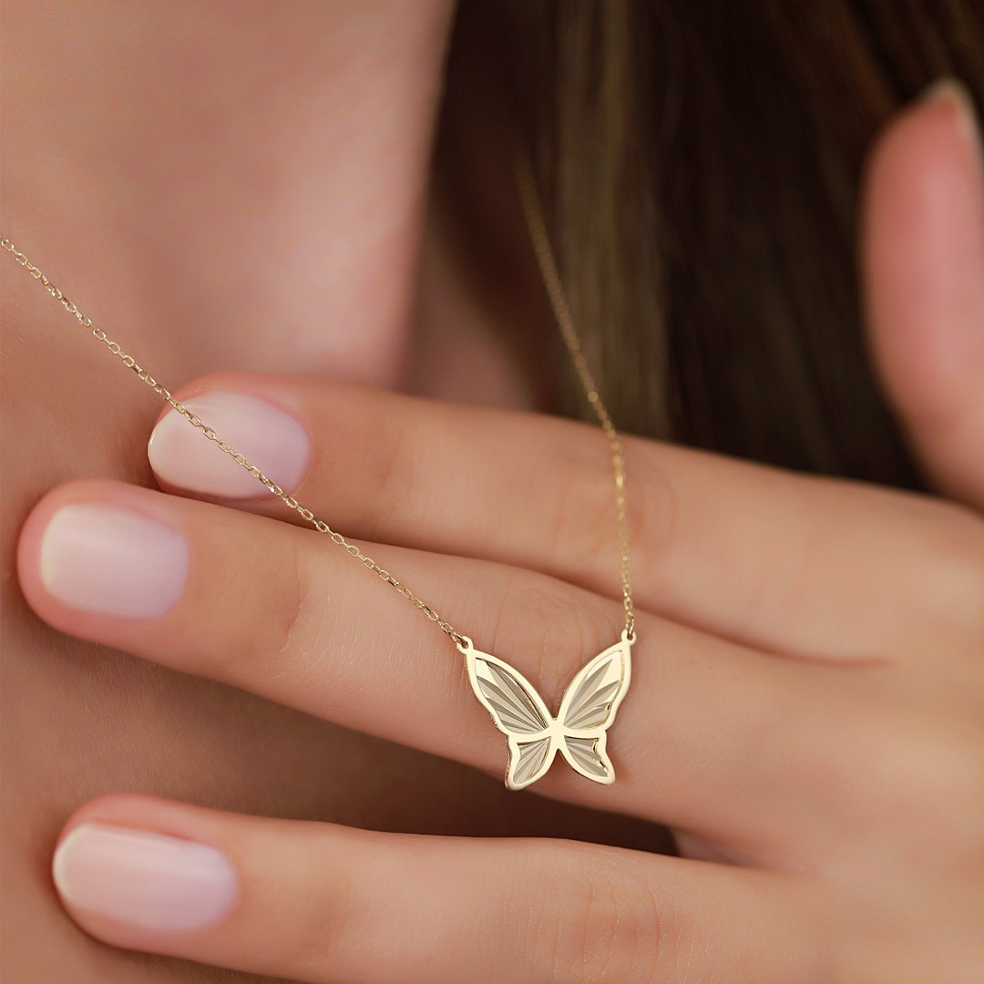 14K Solid Gold Butterfly Necklace for Women | Nature-inspired Jewelry ...