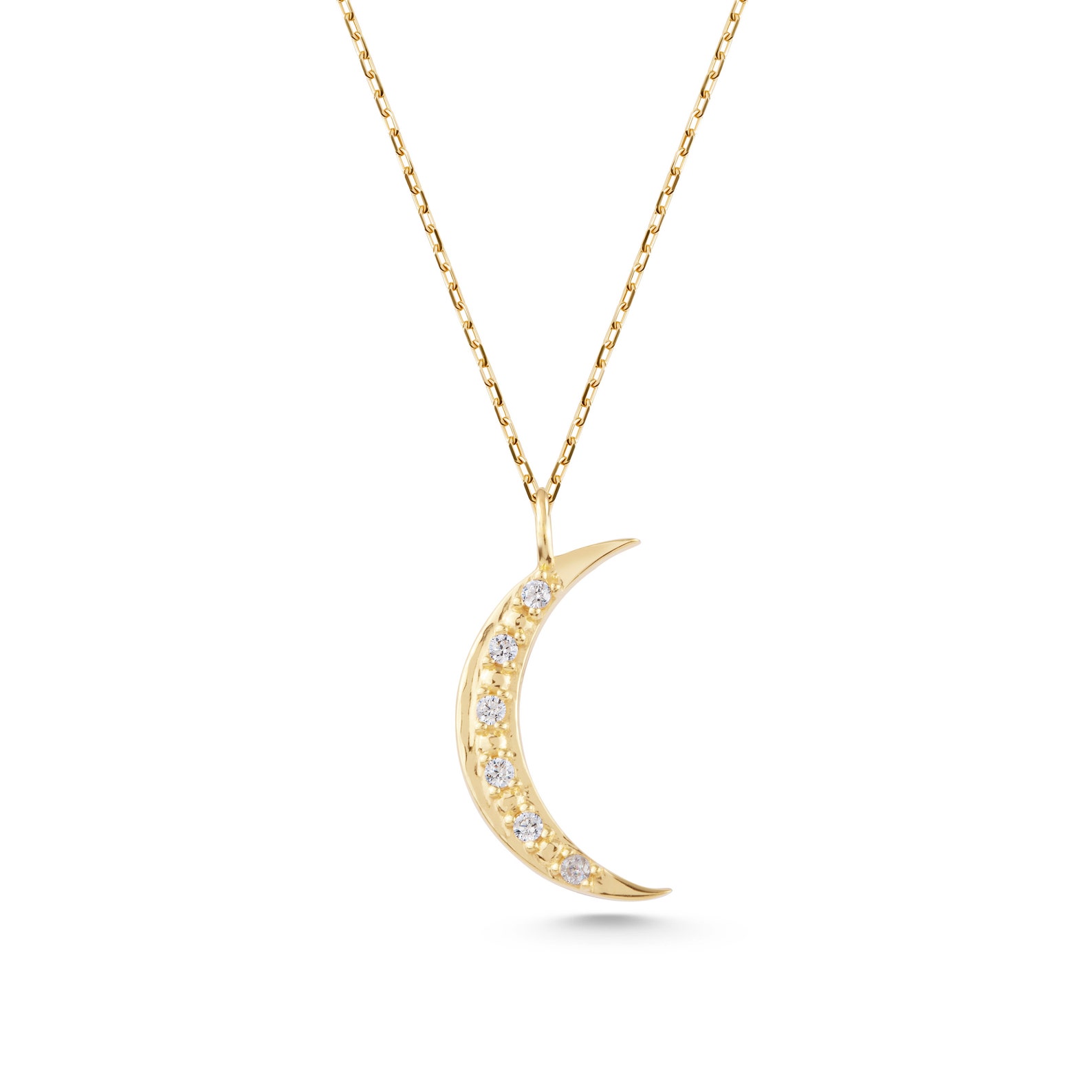 Real Gold Diamond Moon Necklace – 10K/14K Crescent Pendant - Etsy
