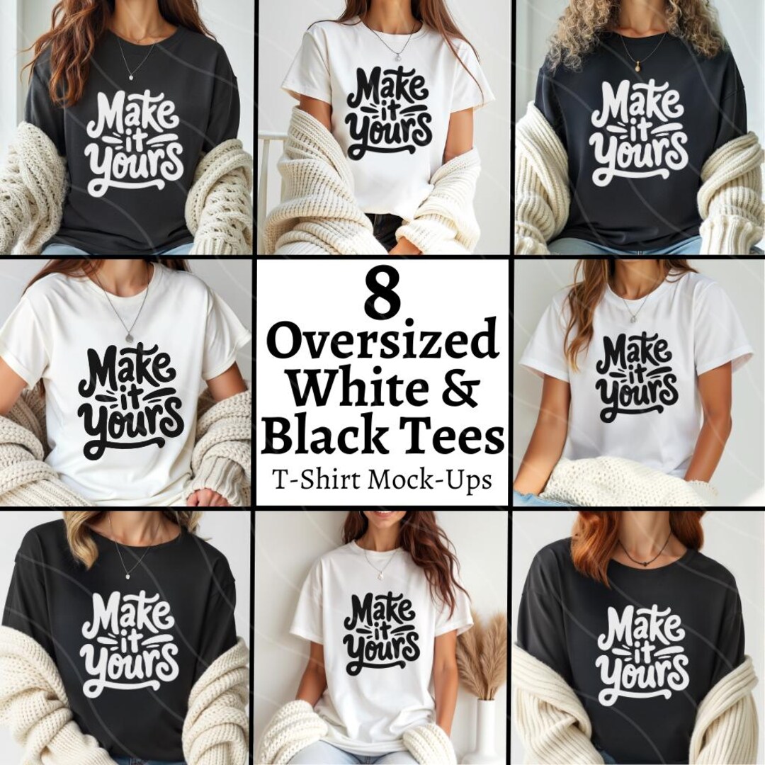 Black and White Oversized Fit Mock up Bundle, T-shirt Mock-ups Models ...