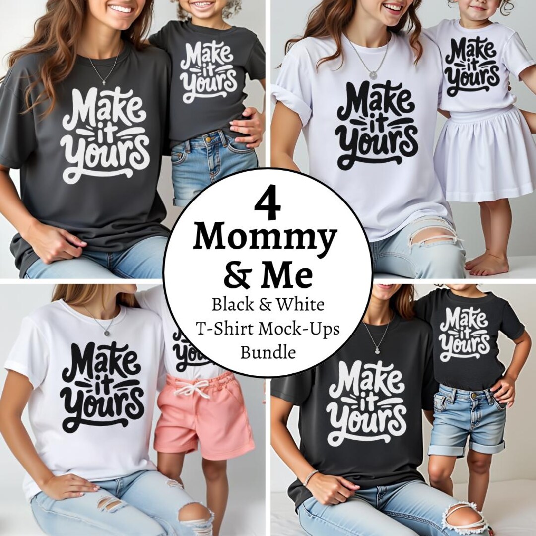 Mommy and Me Mock Ups Model Bundle, Black and White T-shirt Mock-up ...