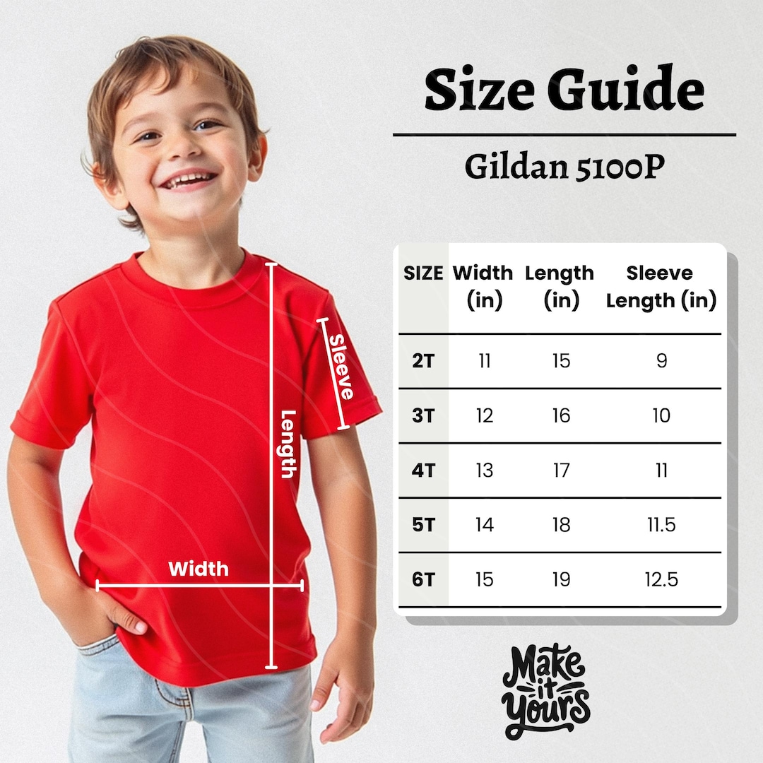 Gildan 5100P Toddler T-shirt Size Chart Mockup (digital Download) - Etsy