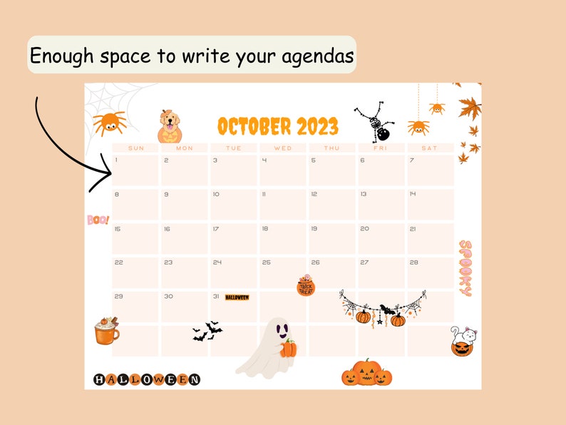 Printable October 2023 Calendar Planner, Horizontal, 11x8.5, US Letter ...