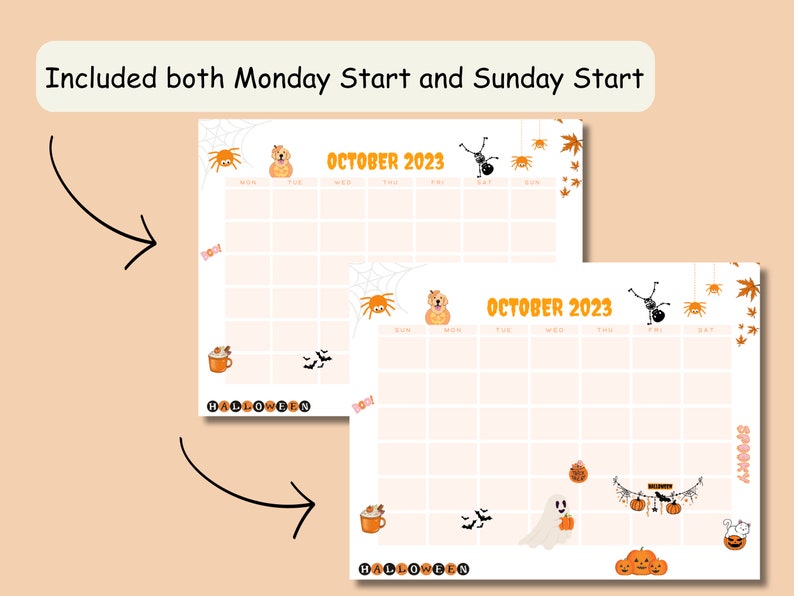 Printable BLANK October Calendar Planner, Holiday Themed Calendar, Cute ...
