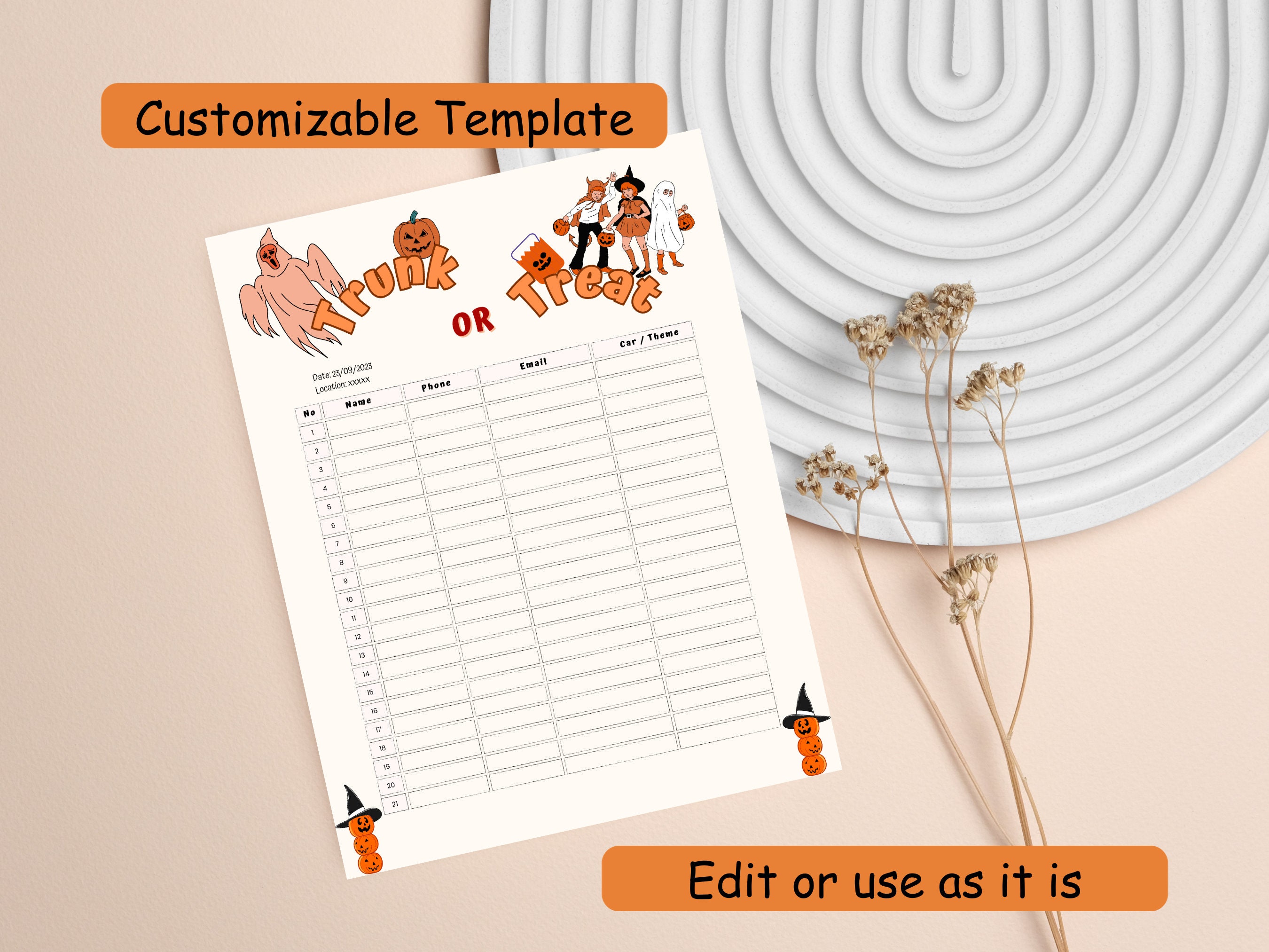 Trunk or Treat Editable Sign-up Sheet Template, Volunteer Sign-up ...