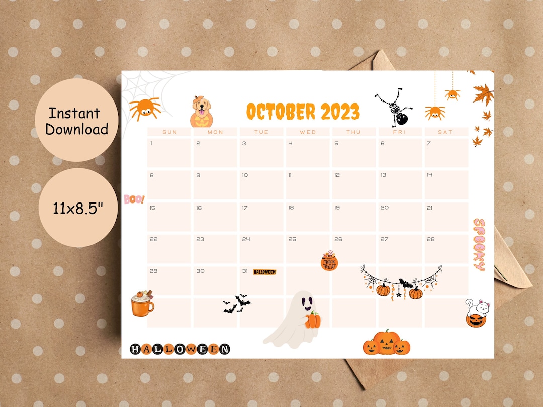 Printable October 2023 Calendar Planner, Horizontal, 11x8.5, US Letter ...
