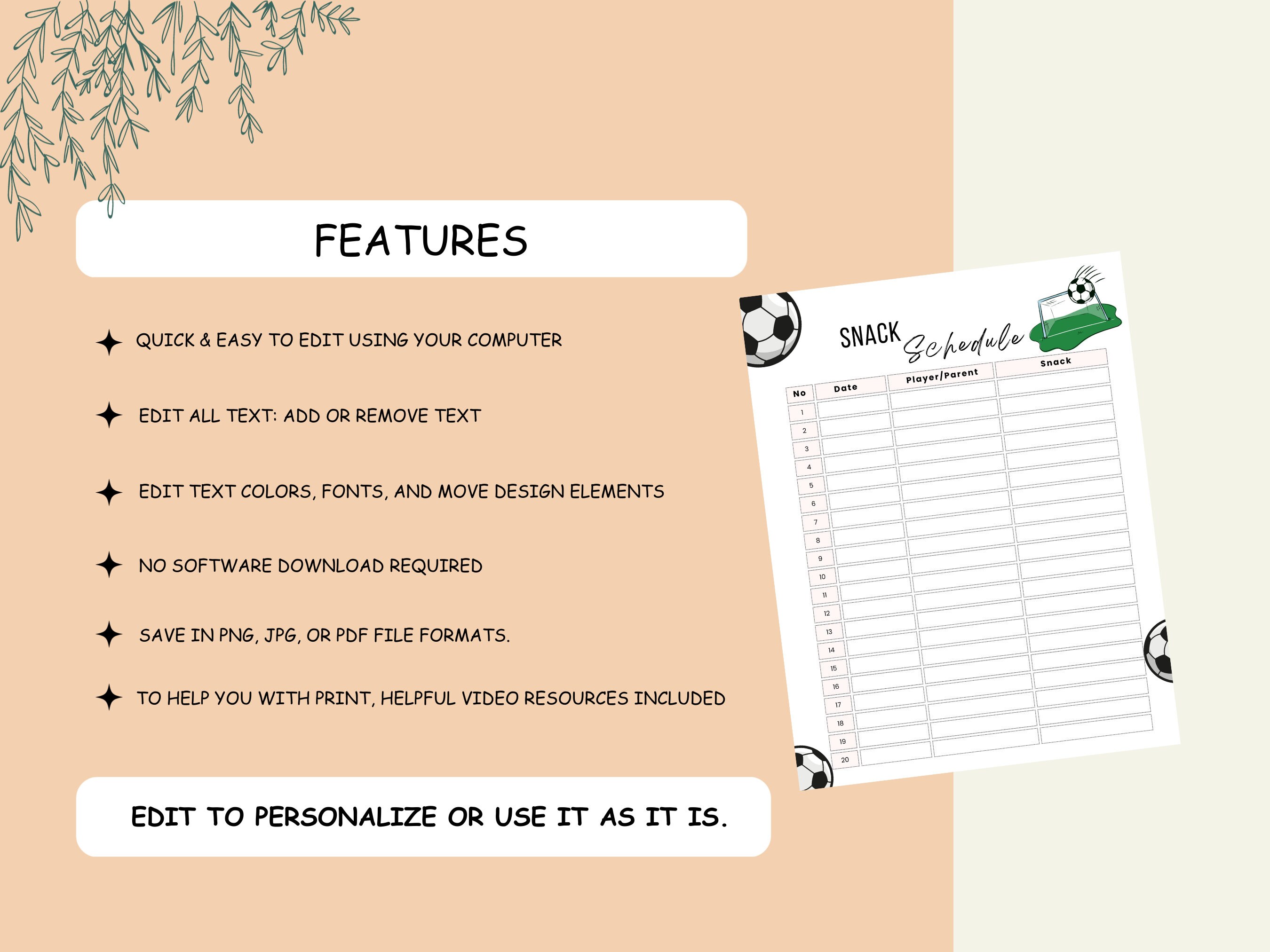 Soccer Snack Sign up Sheet, Sign up Sheet Template EDITABLE, Snack ...