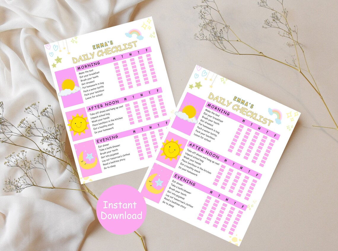 Editable School Day Checklist for Kids Printable Kids Chore - Etsy