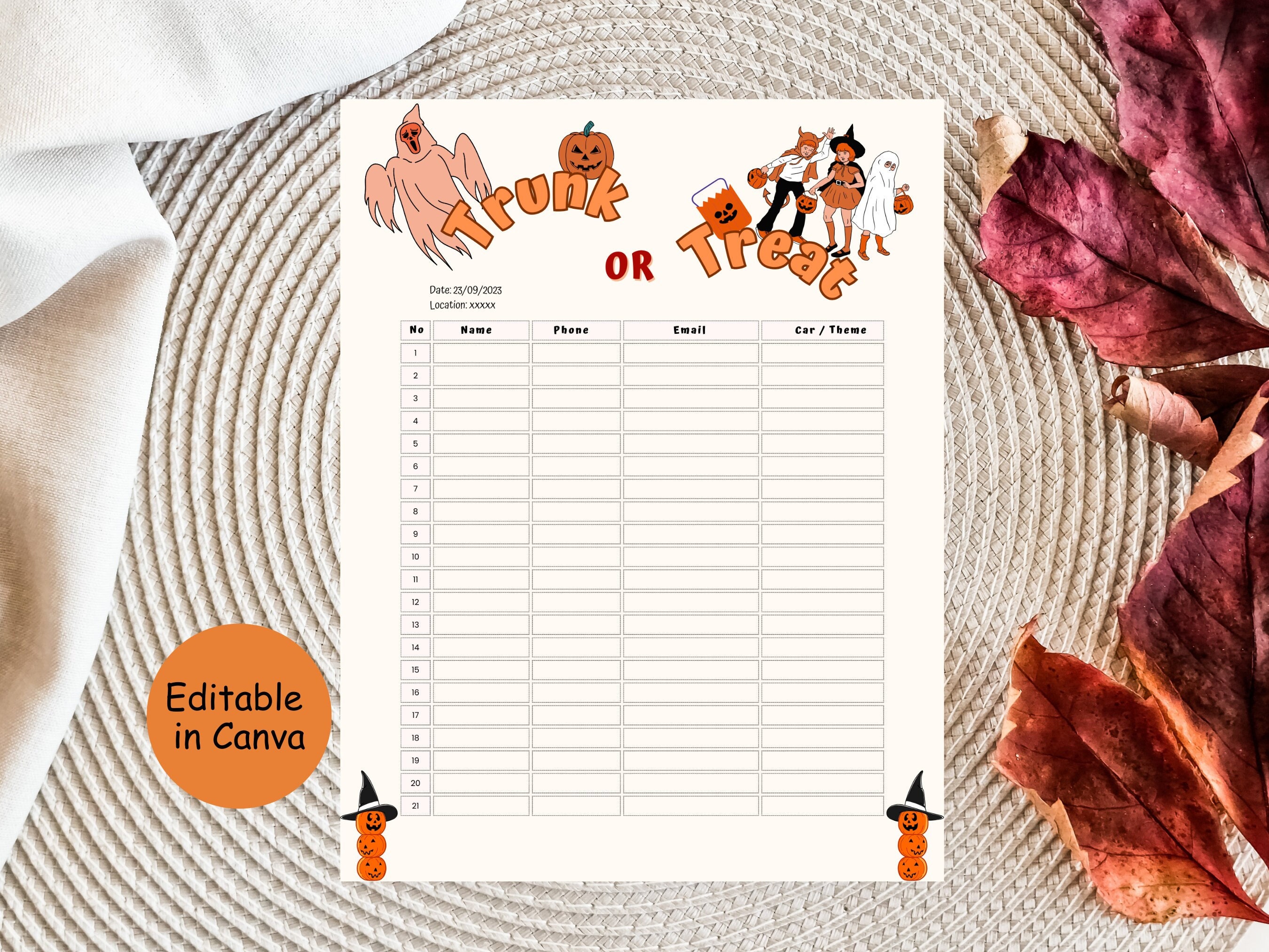 Trunk or Treat Editable Sign-up Sheet Template, Volunteer Sign-up ...