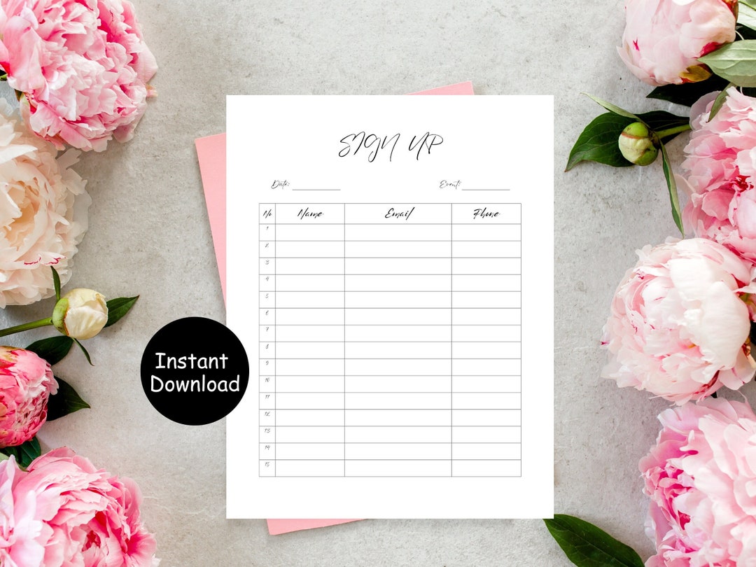 Sign up Sheet Template Editable, Printable Sign-in Template, Event Sign ...