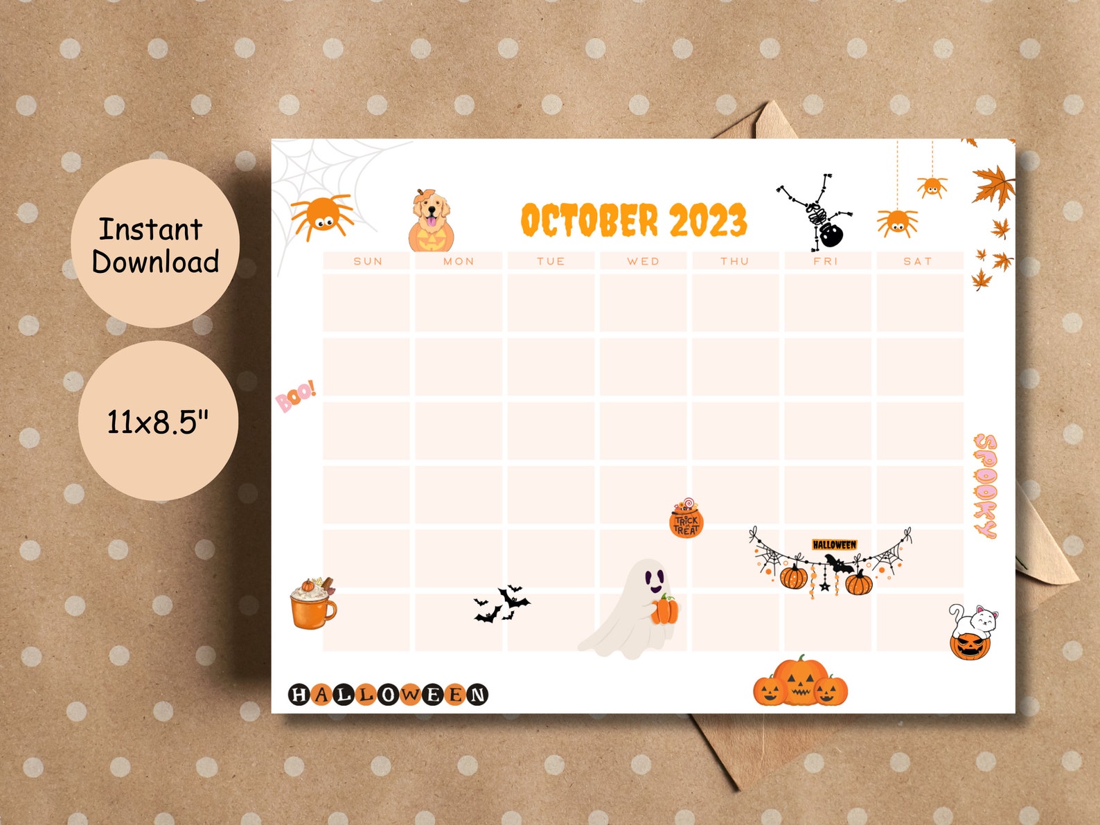 Printable BLANK October Calendar Planner, Holiday Themed Calendar, Cute ...