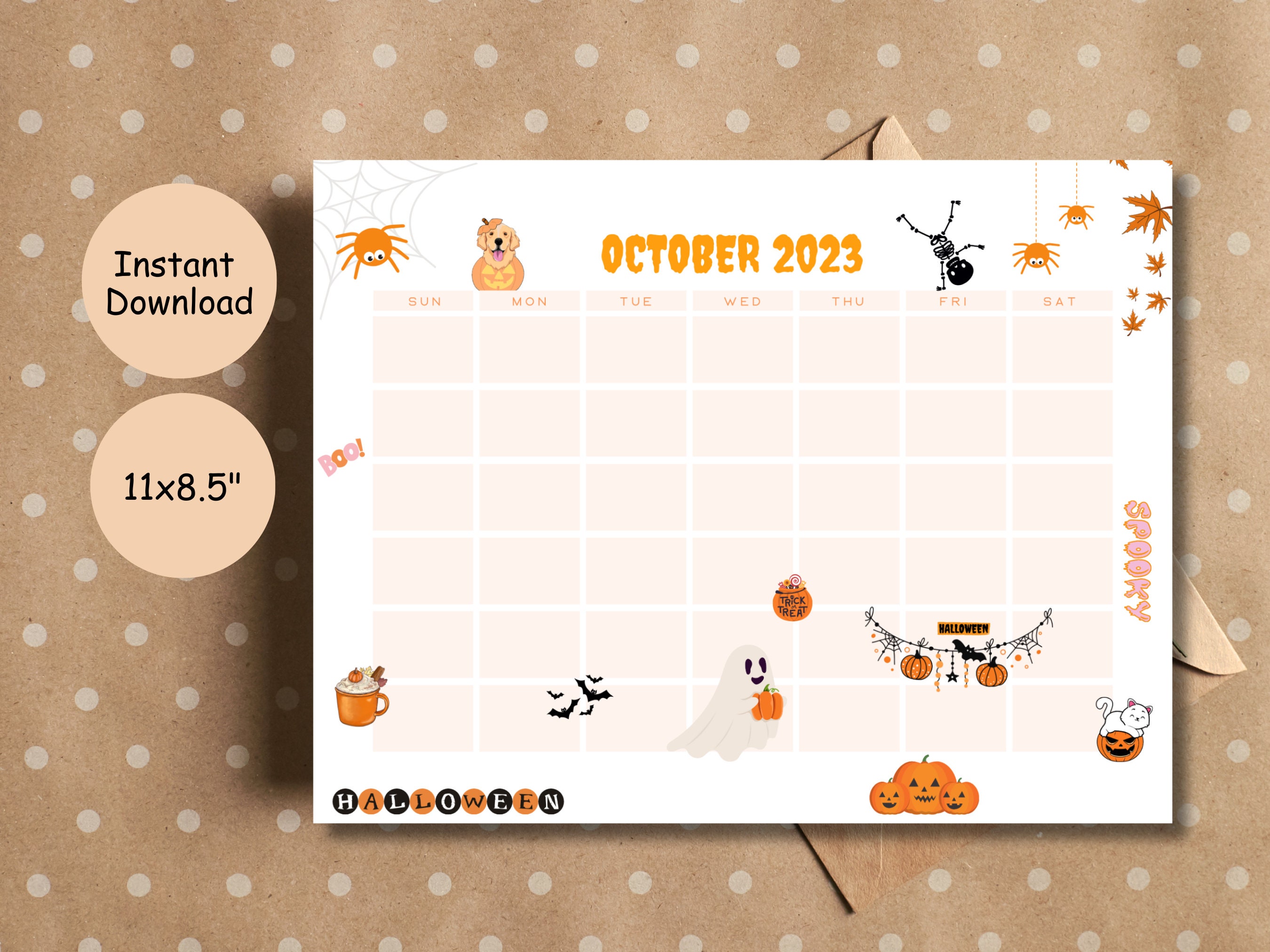 Printable BLANK October Calendar Planner, Holiday Themed Calendar, Cute ...