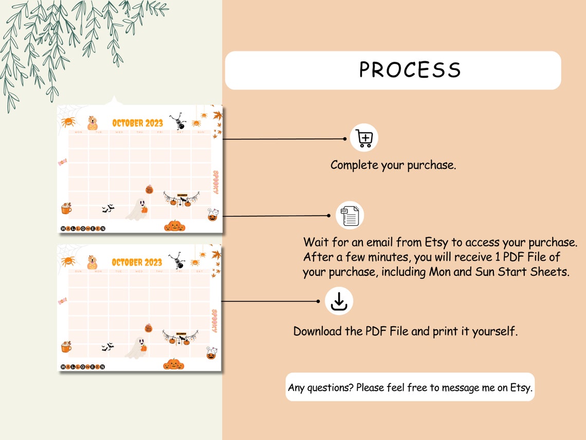 Printable BLANK October Calendar Planner, Holiday Themed Calendar, Cute ...