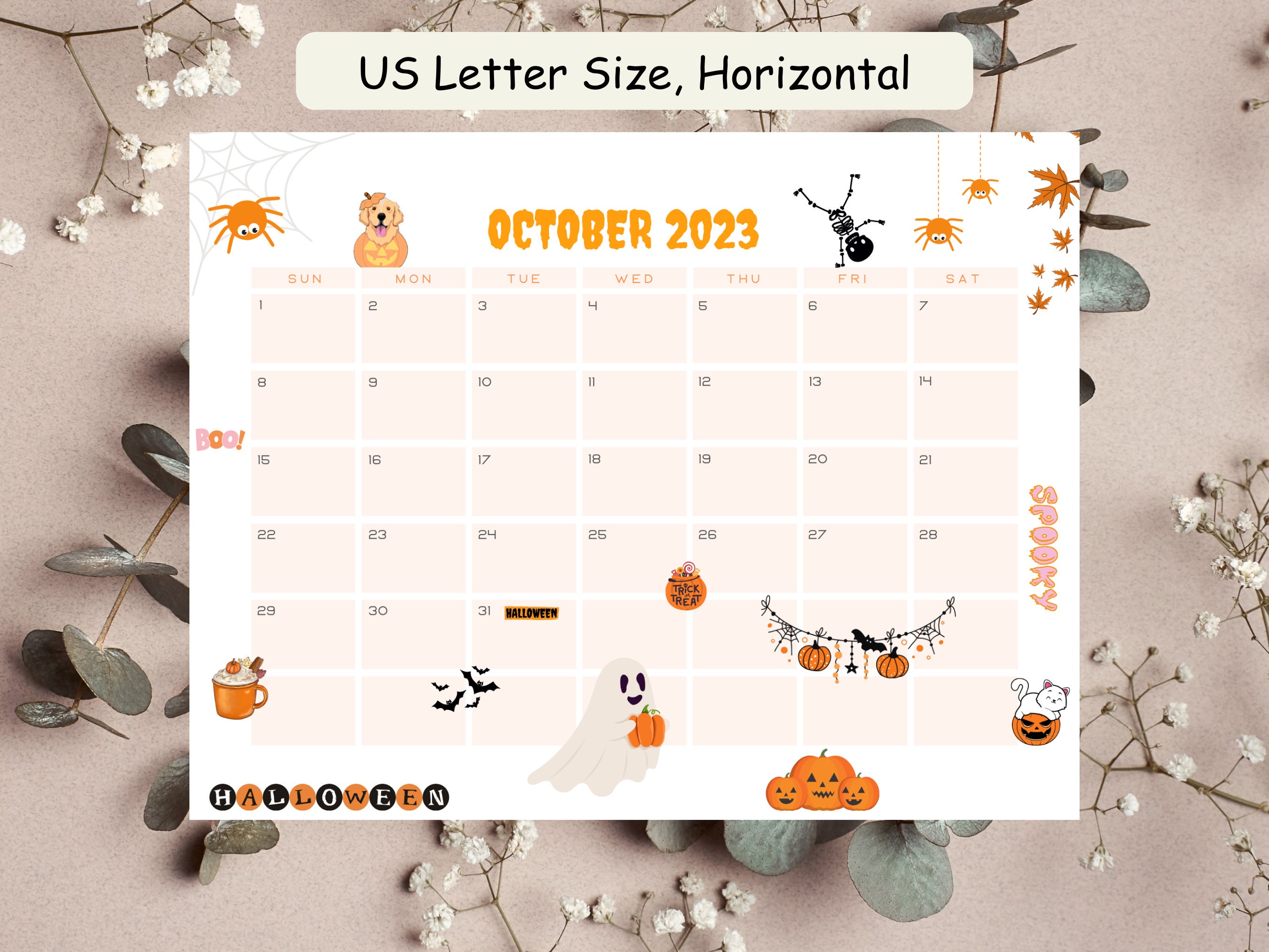 Printable October 2023 Calendar Planner, Horizontal, 11x8.5, US Letter ...
