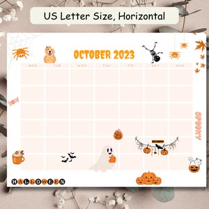 Printable BLANK October Calendar Planner, Holiday Themed Calendar, Cute ...