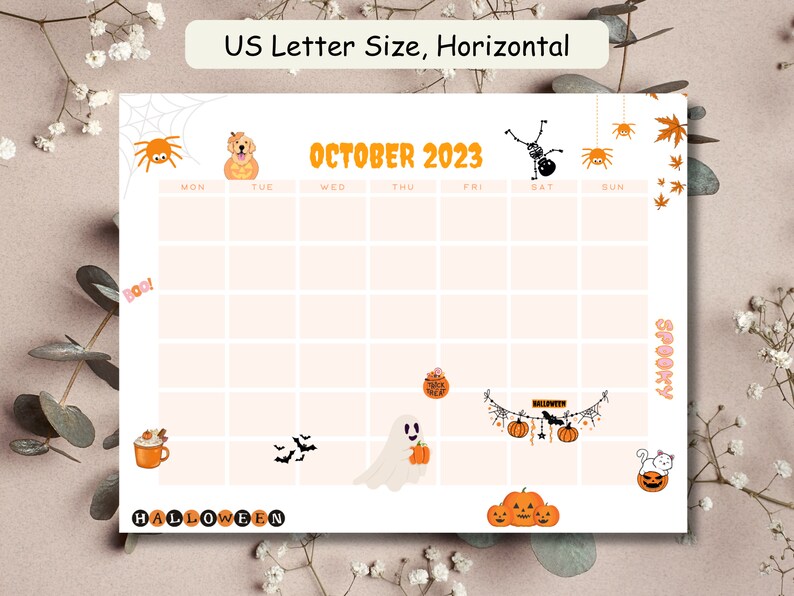 Printable BLANK October Calendar Planner, Holiday Themed Calendar, Cute ...