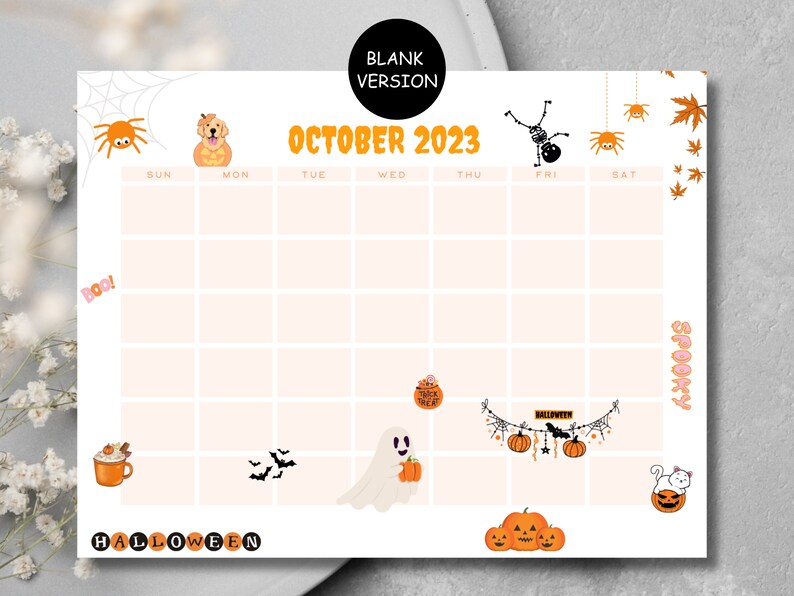 Printable BLANK October Calendar Planner, Holiday Themed Calendar, Cute ...