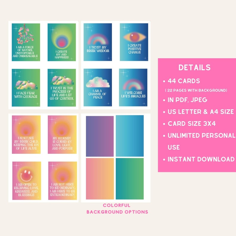 Printable Positive Affirmation Cards: Colorful Gratitude Deck (digital ...